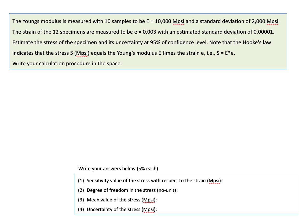 Solved The Youngs modulus is measured with 10 samples to be | Chegg.com