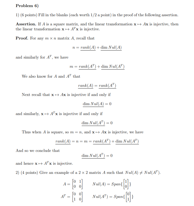 Solved 1) (6 points) Fill in the blanks (each worth 1/2 a | Chegg.com