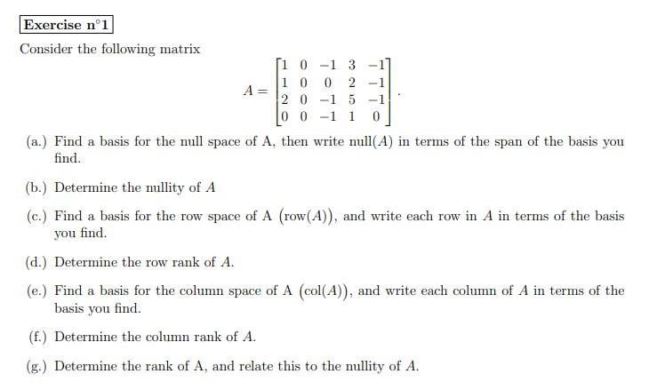 Solved Consider the following matrix | Chegg.com
