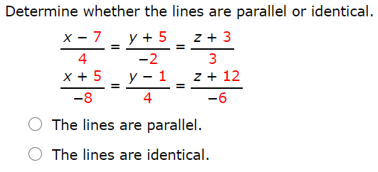 Solved Determine whether the lines are parallel or | Chegg.com