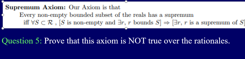 Solved Supremum Axiom: Our Axiom is that Every non-empty | Chegg.com