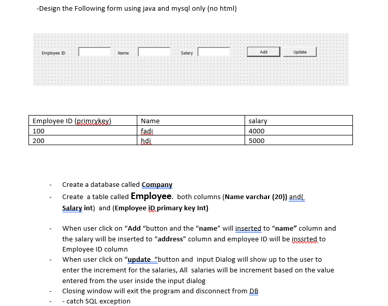 Solved -Design the Following form using java and mysql only | Chegg.com