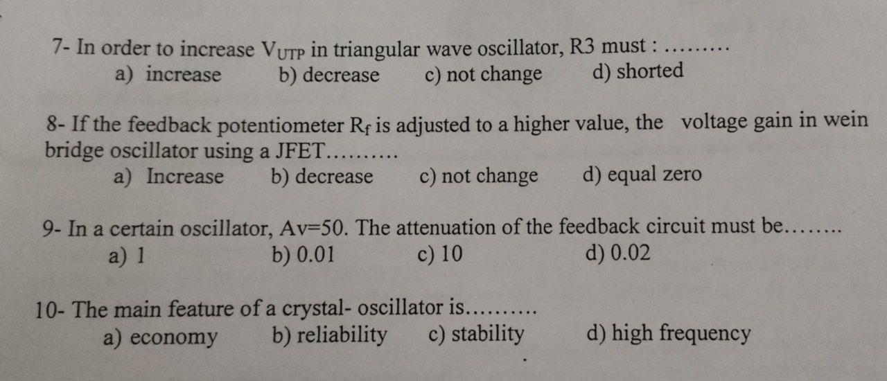 Solved 7- In order to increase VUTp in triangular wave | Chegg.com