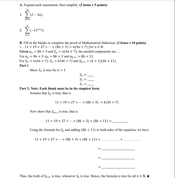 Solved A. Expand each summation, then simplify. (2 items x 5 | Chegg.com