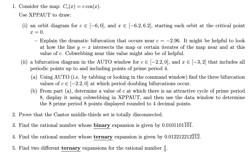 1. Consider the map: Cc(x)=ccos(x). Use XPPAUT to | Chegg.com