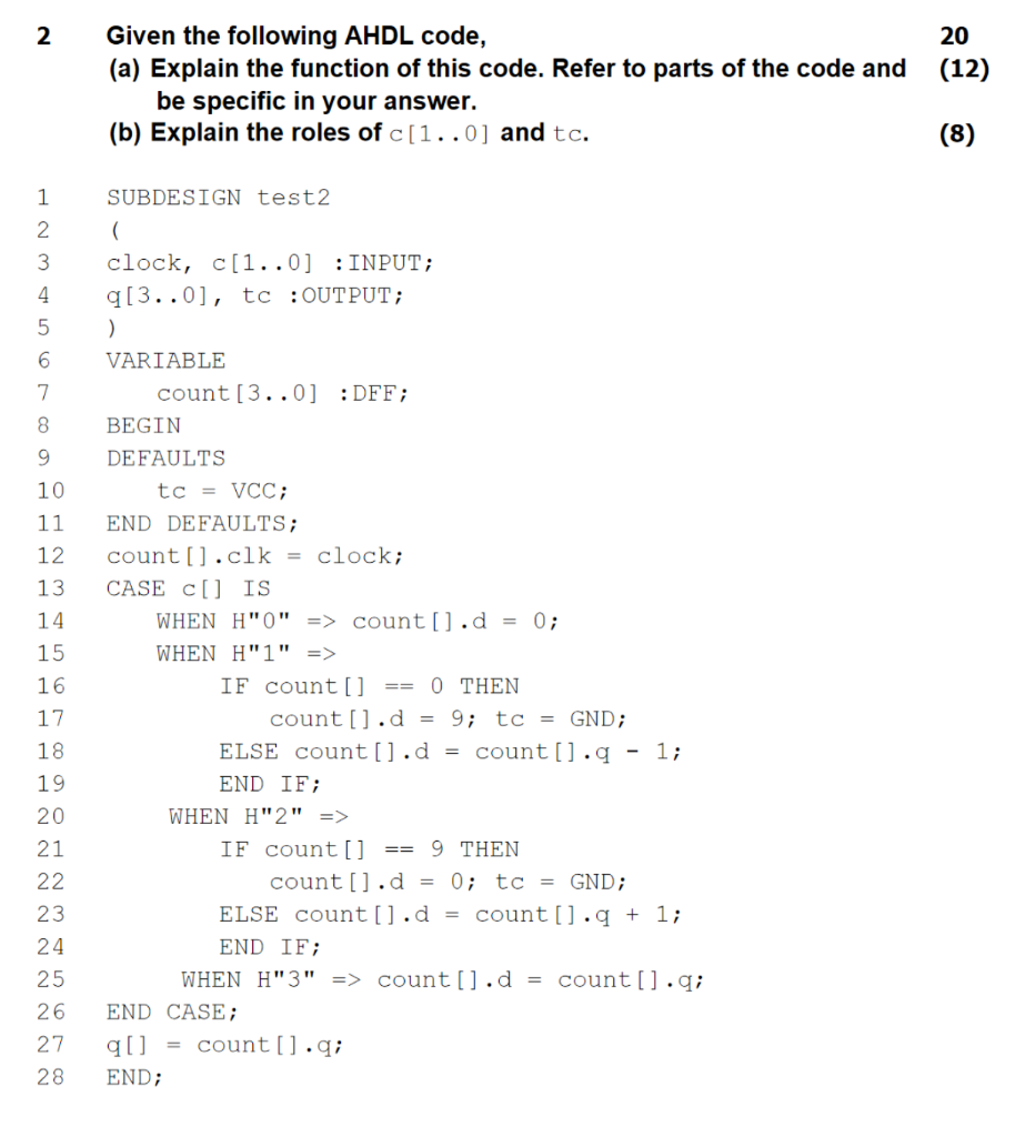 Solved 2 20 (12) Given the following AHDL code, (a) Explain | Chegg.com