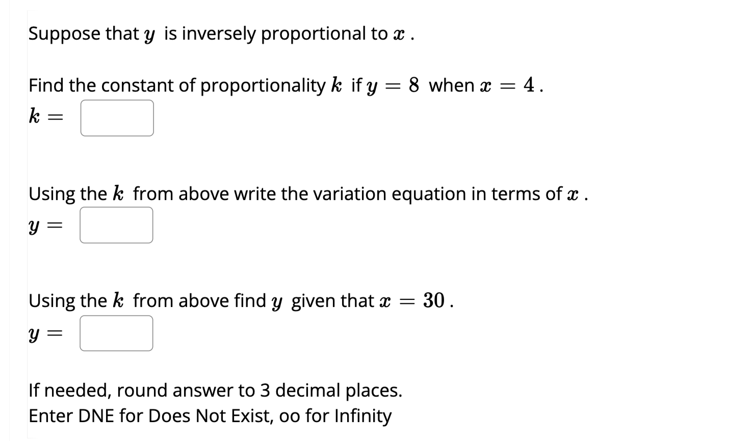 Solved Suppose that y is inversely proportional to x. Find | Chegg.com