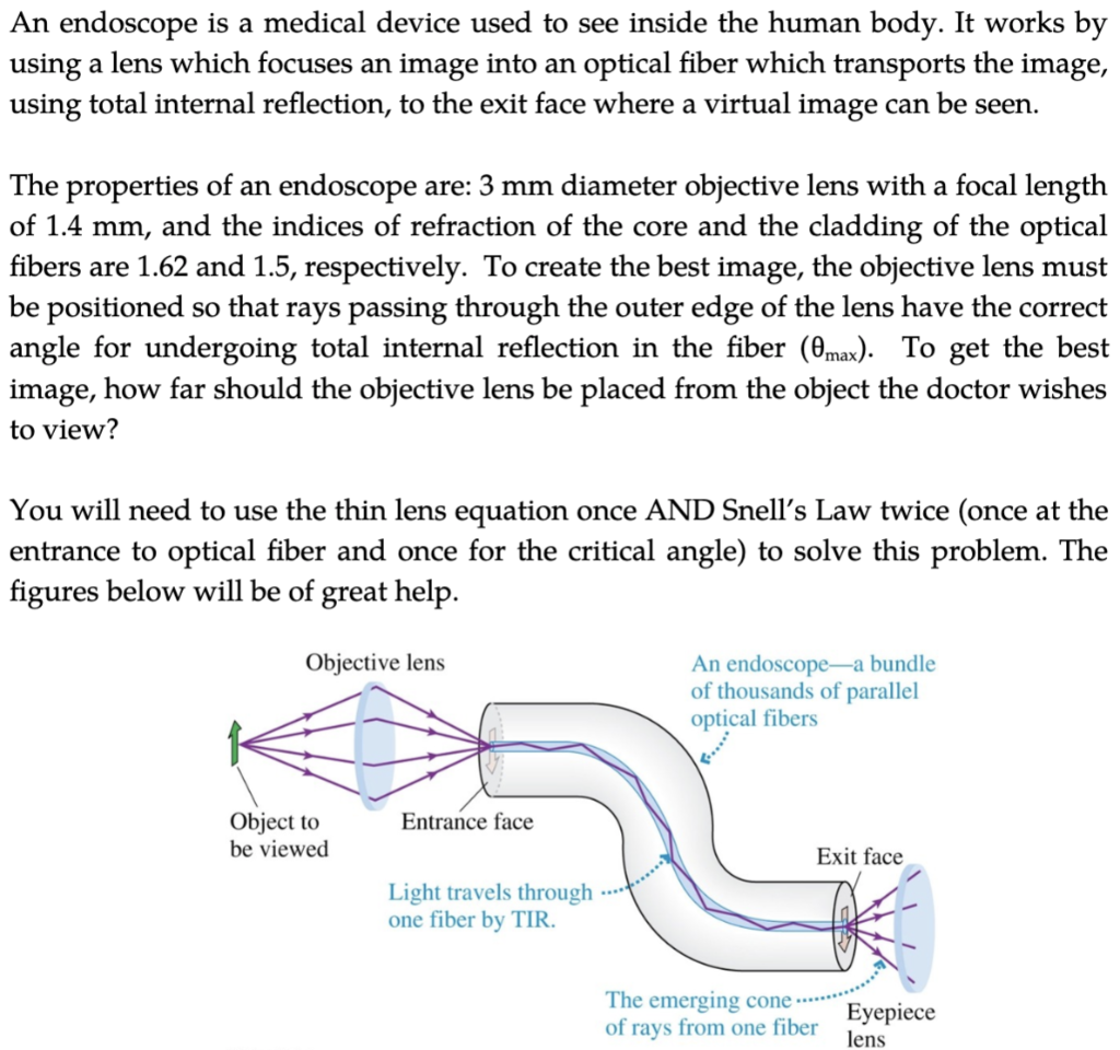 Solved An endoscope is a medical device used to see inside | Chegg.com