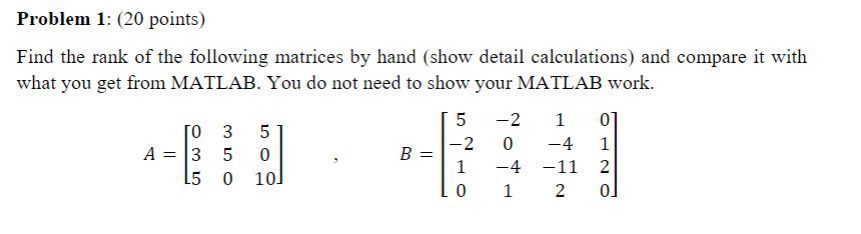 Solved Problem 1: (20 points) Find the rank of the following | Chegg.com