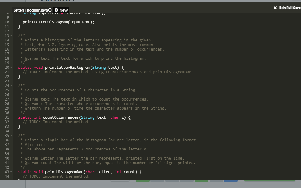 Solved Solve in JAVA. Letter histogram Bonus: Fill in | Chegg.com