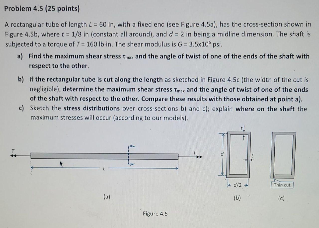 Problem 4.5 (25 points) A rectangular tube of length | Chegg.com