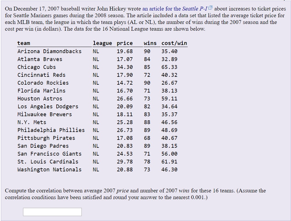 Solved On December 17, 2007 baseball writer John Hickey | Chegg.com