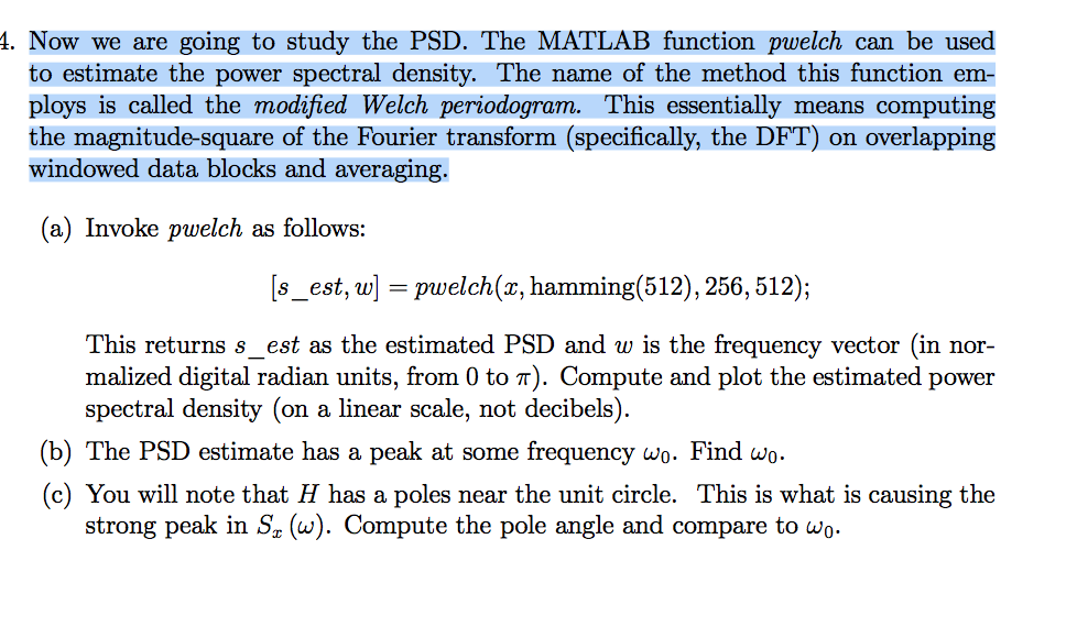 1. Now we are going to study the PSD. The MATLAB | Chegg.com