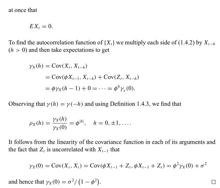 Solved Let (X,) be the AR(1) process defined in Example | Chegg.com