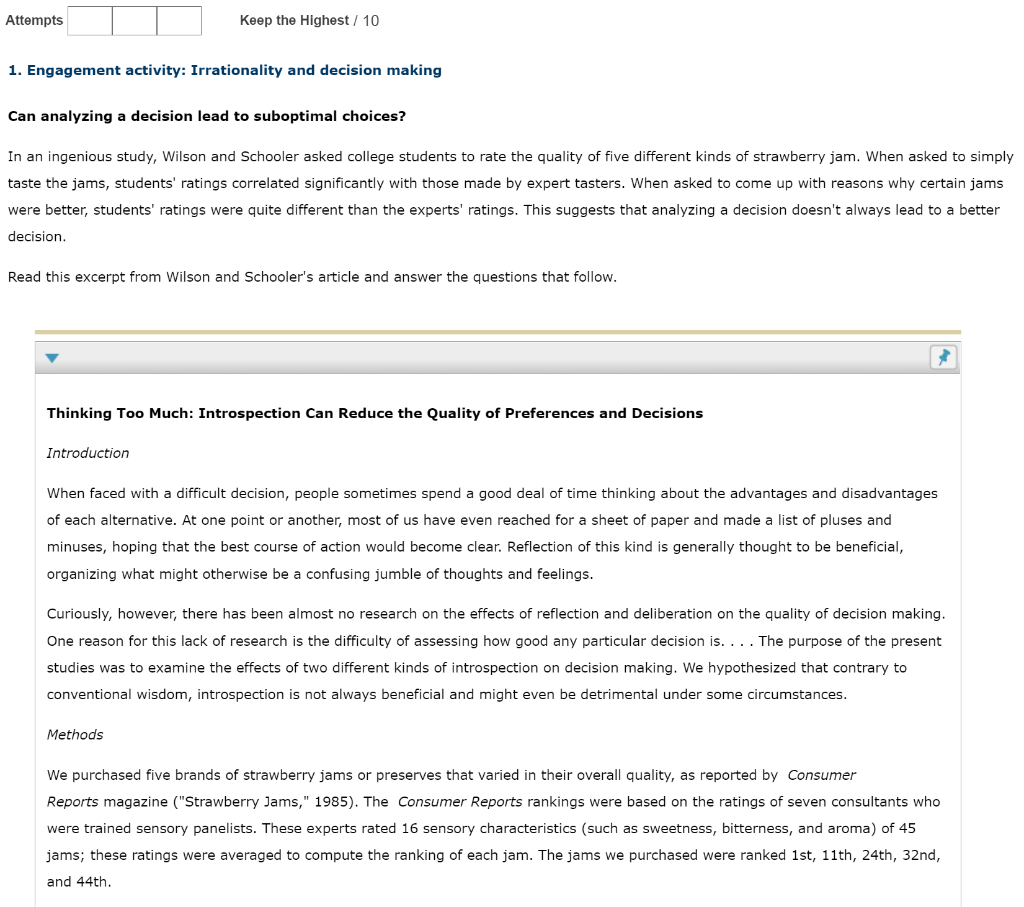 Solved Attempts Keep the Highest / 10 1. Engagement | Chegg.com