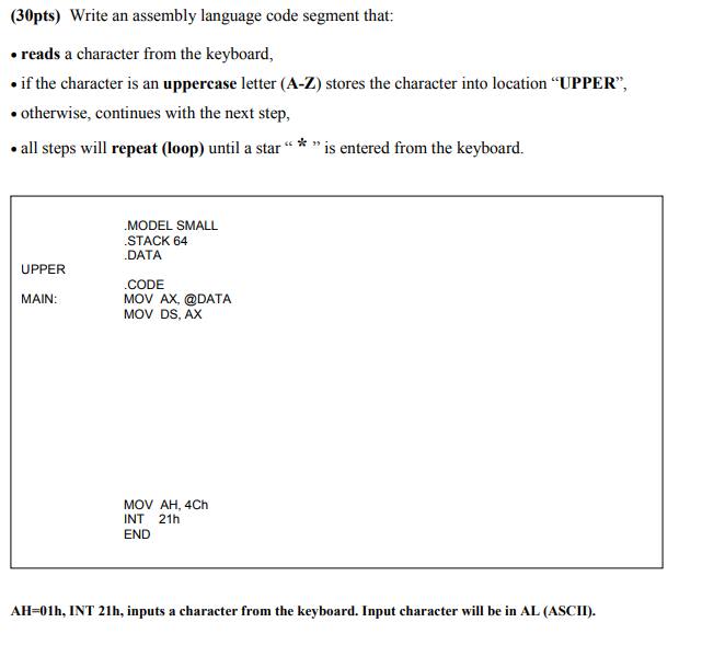 Solved (30pts) Write an assembly language code segment that: | Chegg.com