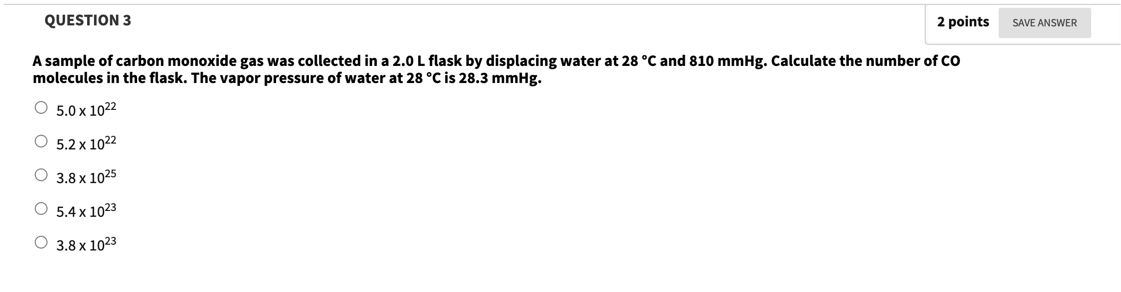 Solved QUESTION 3 2 points A sample of carbon monoxide gas | Chegg.com