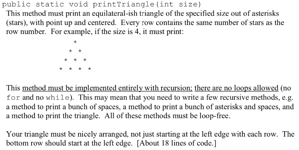 Solved JAVA project public static void printTriangle(int | Chegg.com