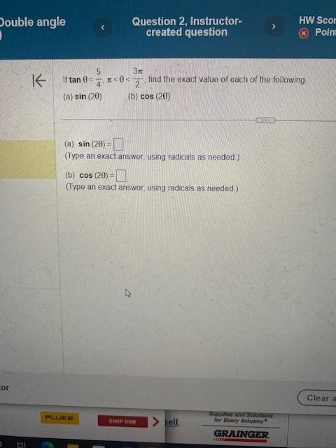 Solved Double angle Question 2, Instructor: created question | Chegg.com
