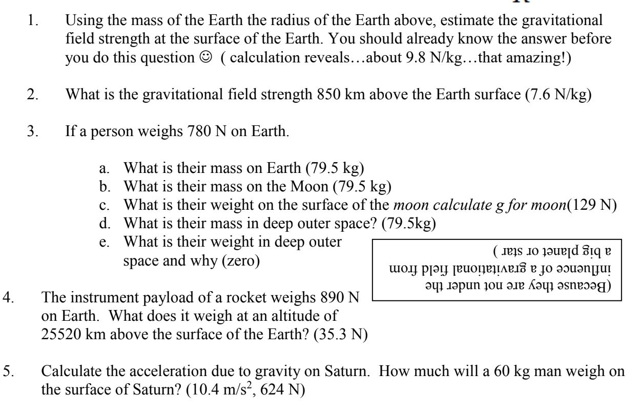 Solved 1. Using the mass of the Earth the radius of the | Chegg.com