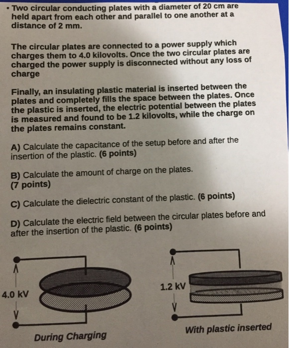 Solved Two circular conducting plates with a diameter of 20 | Chegg.com