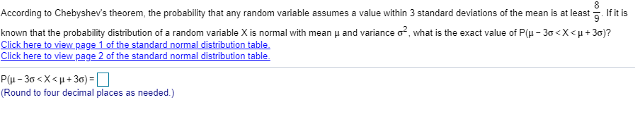 Solved According to Chebyshev's theorem, the probability | Chegg.com