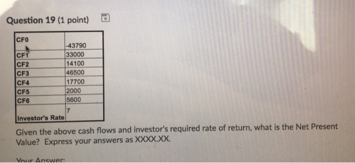 Solved Question 19 (1 point) d CFO CF1 CF2 CF3 CF4 CF5 CF6 | Chegg.com