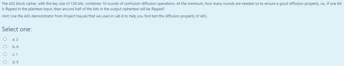 Solved The AES block cipher, with the key size of 128 bits, | Chegg.com