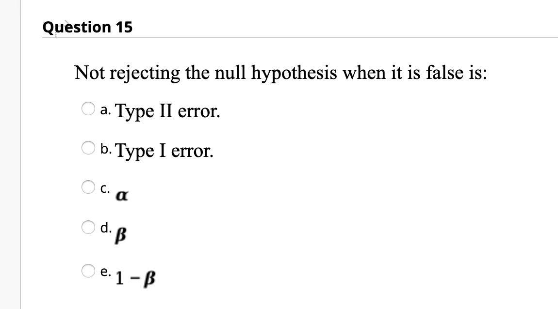 Solved Question 15 Not rejecting the null hypothesis when it | Chegg.com
