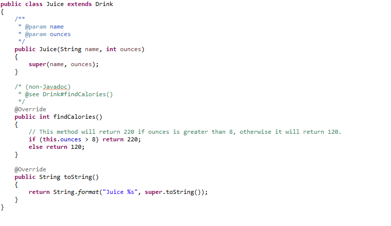 Solved Part 1: Business Classes: Drink, Juice and Soda 1. | Chegg.com