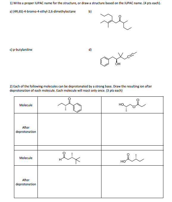 Solved 1) Write a proper IUPAC name for the structure, or | Chegg.com