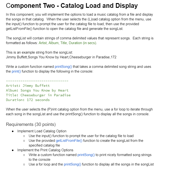 Solved Component One - Selection Menu Loop The Selection | Chegg.com