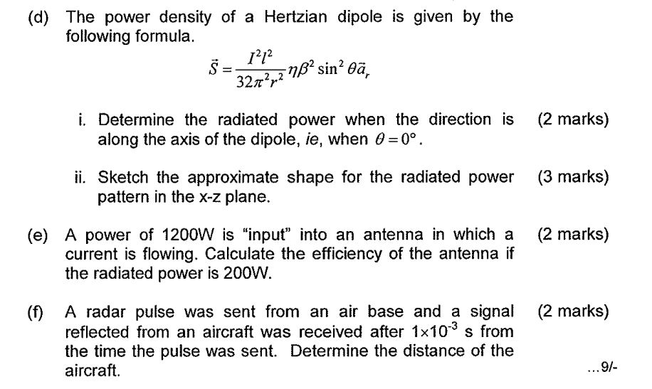 Solved (d) The power density of a Hertzian dipole is given | Chegg.com