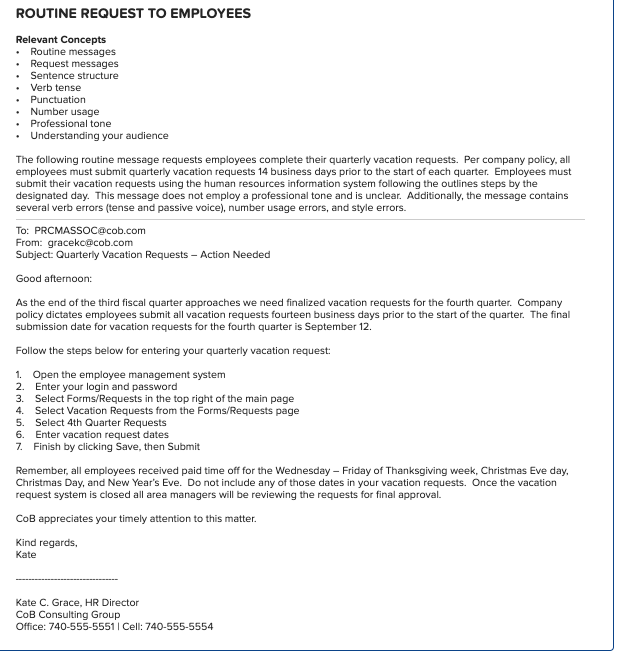 Solved ROUTINE REQUEST TO EMPLOYEES Relevant Concepts • | Chegg.com