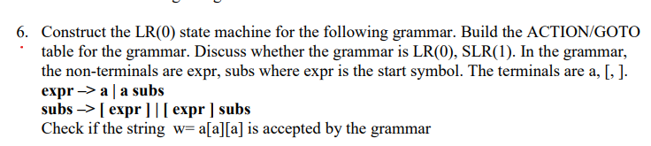 Solved 6. Construct the LR(0) state machine for the | Chegg.com