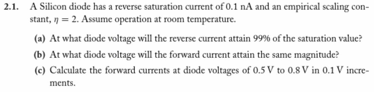 Solved 2.1. A Silicon diode has a reverse saturation current | Chegg.com