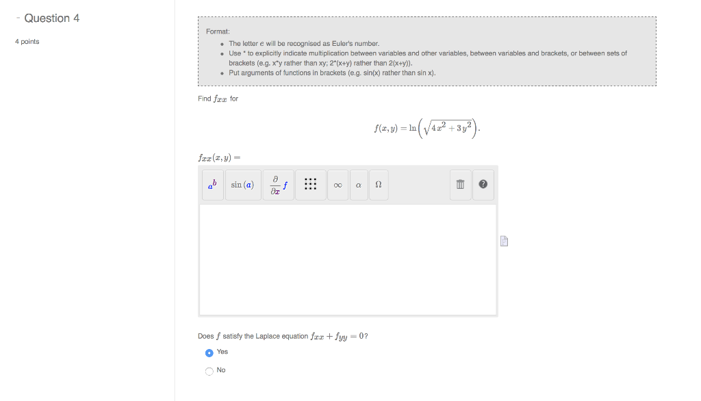 Solved Question 4 4 points Format: • The letter e will be | Chegg.com