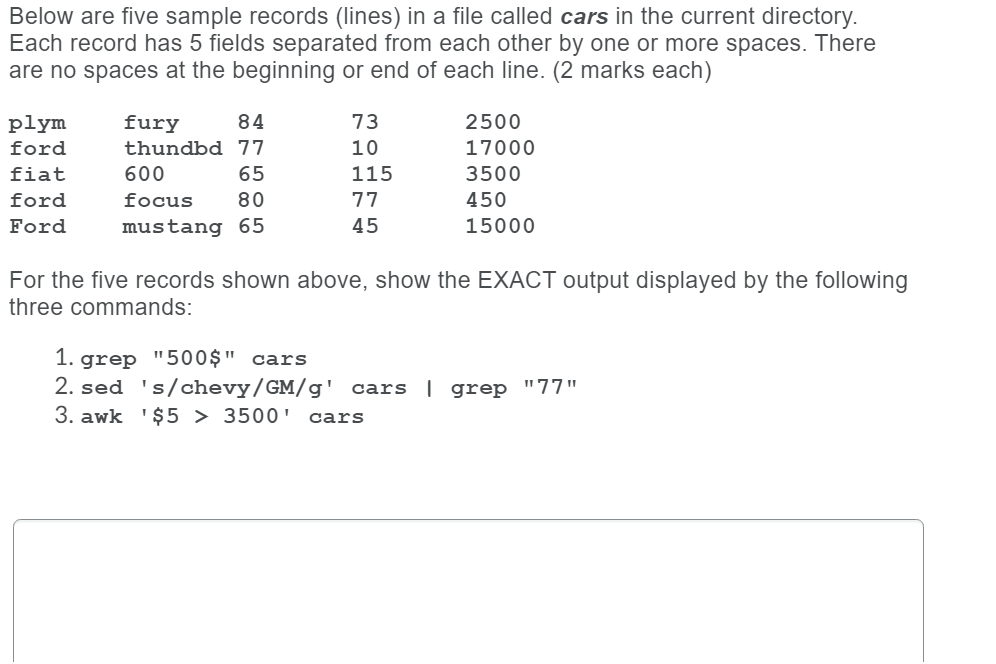 Solved Below are five sample records (lines) in a file | Chegg.com