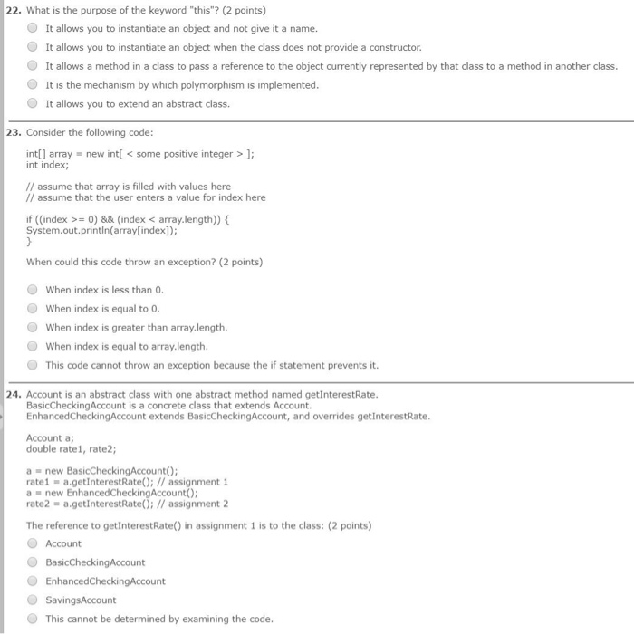 Solved 22. What is the purpose of the keyword "this"? (2 | Chegg.com