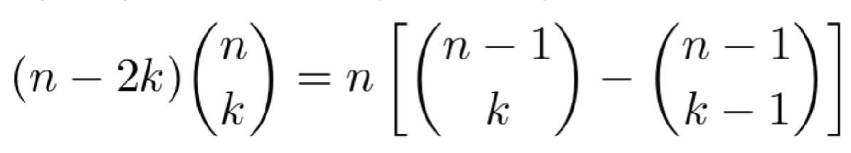 Solved (n−2k)(nk)=n[(n−1k)−(n−1k−1)] | Chegg.com