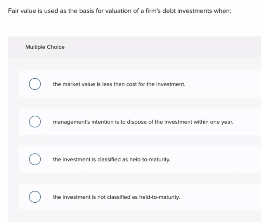 Solved Fair value is used as the basis for valuation of a | Chegg.com