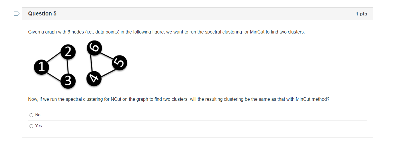 Solved Question 5 1 pts Given a graph with 6 nodes (i.e., | Chegg.com