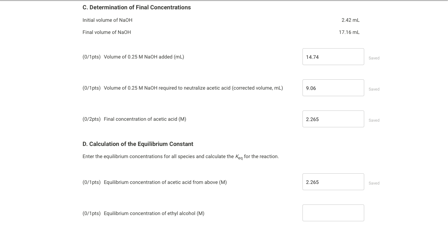 Solved Use the data collected above and the given volumes of | Chegg.com