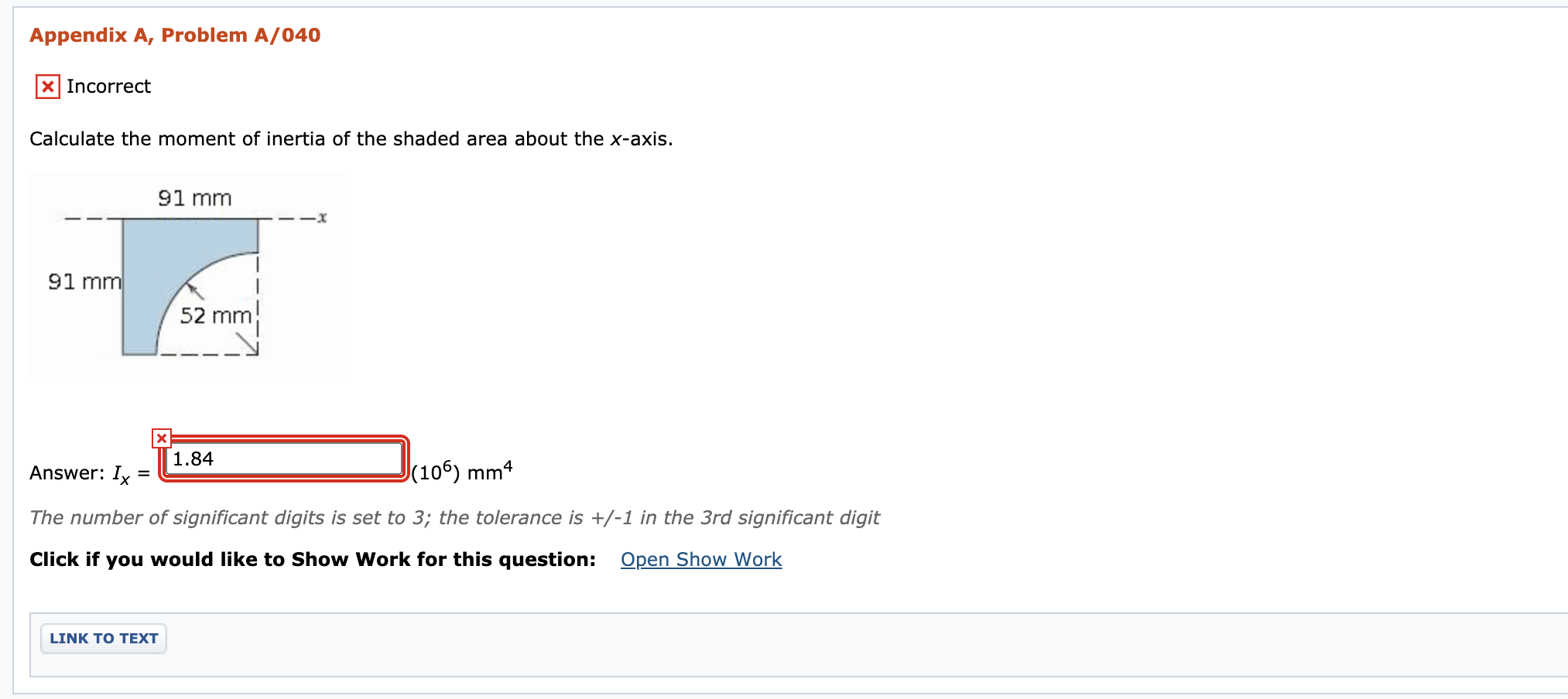 Solved Appendix A, Problem A/040 X Incorrect Calculate the | Chegg.com