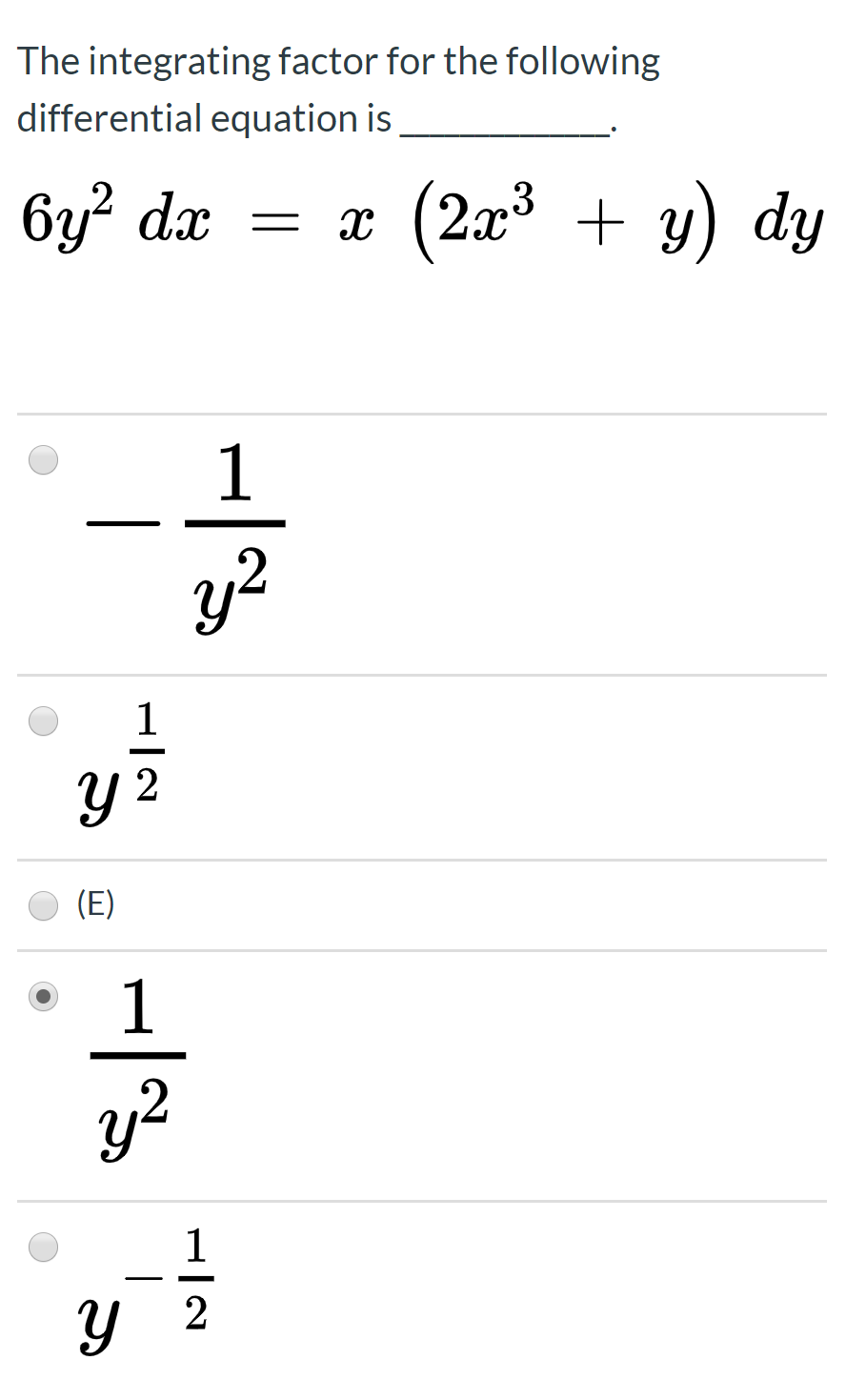 Solved The integrating factor for the following differential | Chegg.com