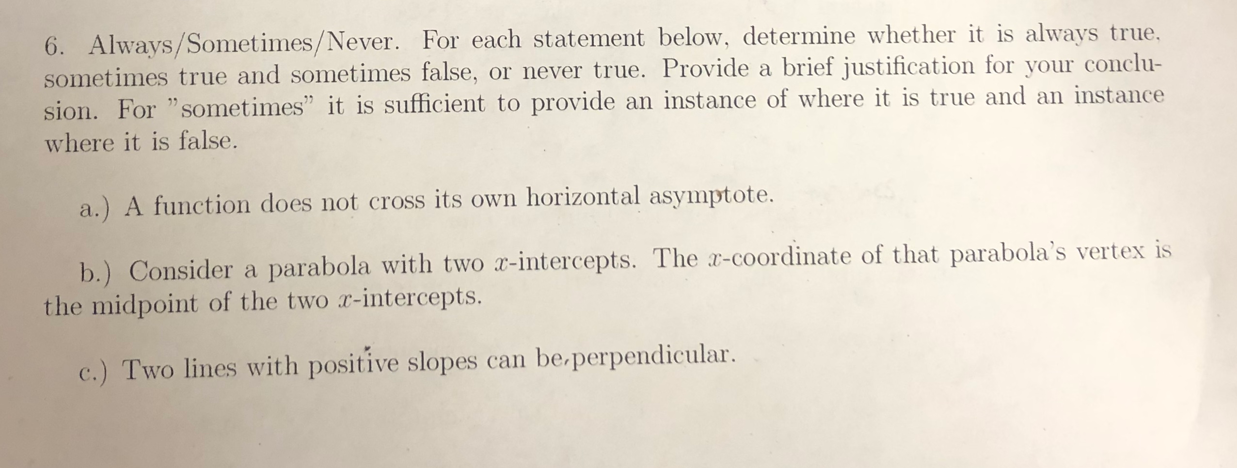 Solved 6. Always/Sometimes/Never. For each statement below, | Chegg.com