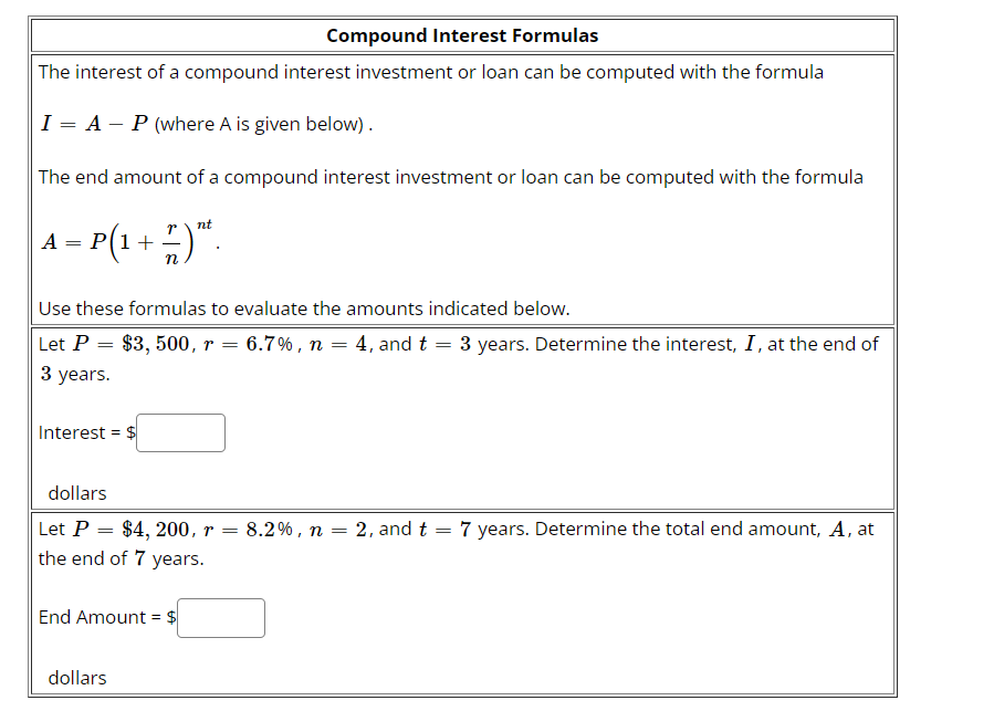 Solved Compound Interest Formulas The interest of a compound | Chegg.com
