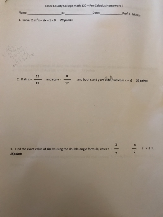 Solved Essex County College Math 120-Pre-Calculus Homework 3 | Chegg.com