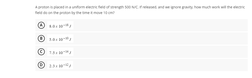 Solved A proton is placed in a uniform electric field of | Chegg.com