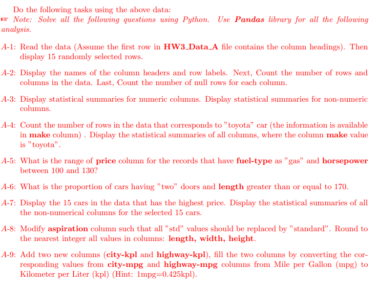 Solved Do the following tasks using the above data: * Note: | Chegg.com